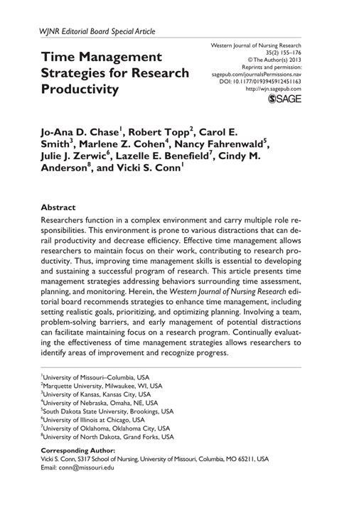 Pdf Time Management Strategies For Research Productivity