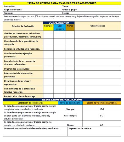 Lista De Cotejo Para Evaluar Trabajos Escritos Tu GuÍa De Aprendizaje
