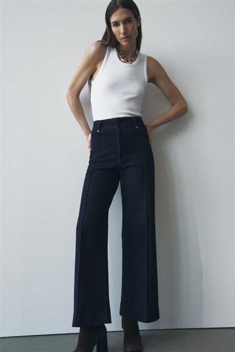 Zw Collection Wide Leg High Waist Jeans Blue Zara Georgia