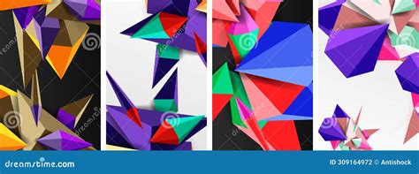 Set Of Triangle Geometric Low Poly 3d Shapes Posters Stock Illustration