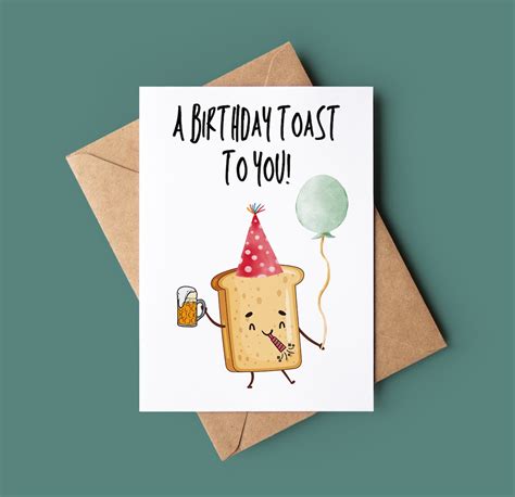 Happy Birthday Pun Card Funny Toast Birthday Card Toast Greetings Card