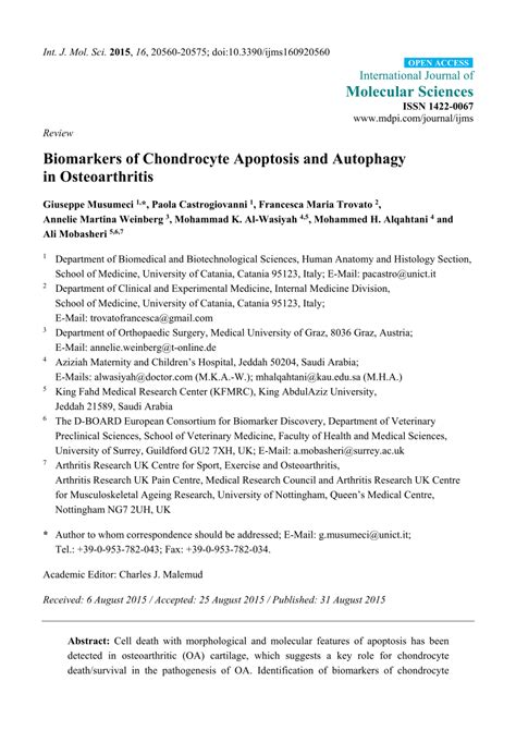 Pdf Biomarkers Of Chondrocyte Apoptosis And Autophagy In Osteoarthritis