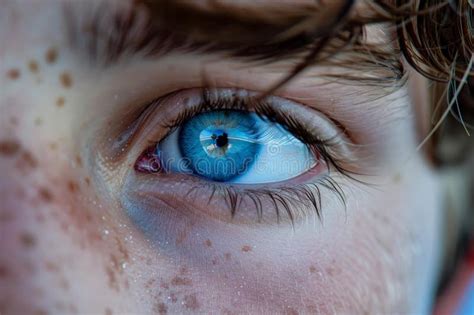 Close Up Of A Blue Eye With The Reflection Of The Sky Stock Image