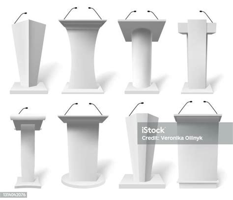 현실적인 연설 트리뷴 마이크 3d 공개 프리젠 테이션 트리뷴 벡터 일러스트 세트와 토론 트리뷴 연단 화이트 포디움 트리뷴 모형 연단에 대한 스톡 벡터 아트 및 기타 이미지