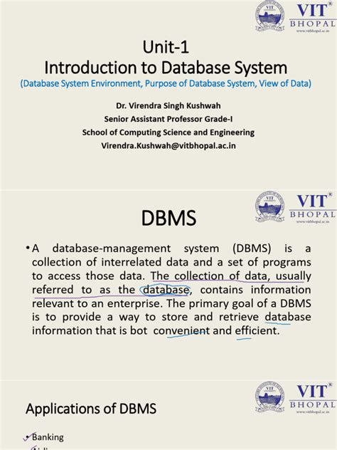 Database System Environment Purpose Of Database System View Of Data 1