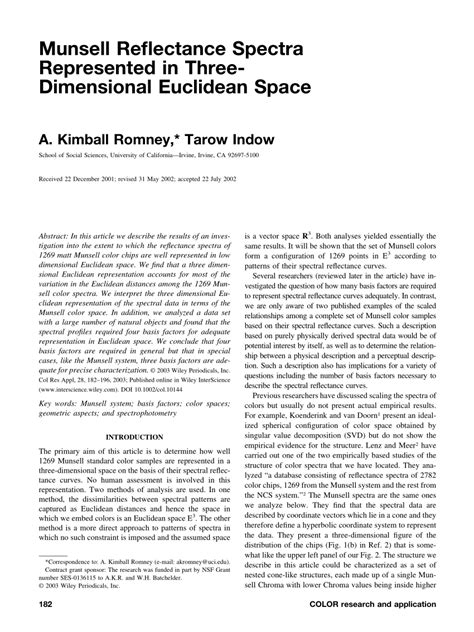 PDF Munsell Reflectance Spectra Represented In Threedimensional
