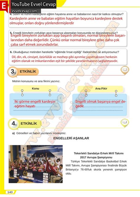 8 sınıf türkçe ders kitabı sayfa 140 cevapları Sinif edebiyat ders