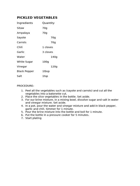 Pickled Vegetables Pdf
