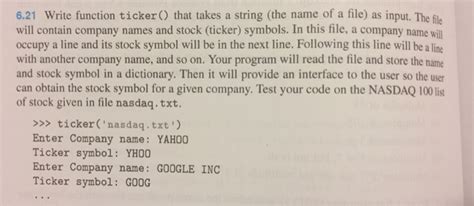 Solved Write Function Ticker That Takes A String The Name