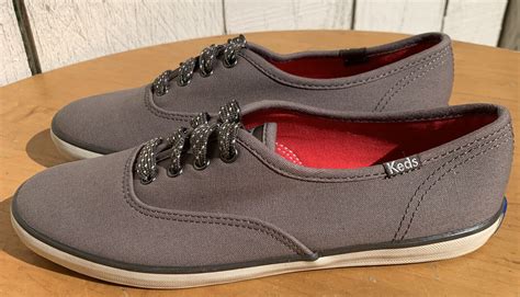 Keds Womens Champion Canvas Lace Up Grey Taupe Sneak Gem