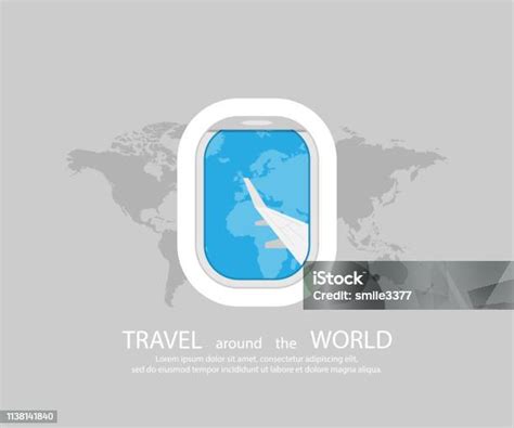 여행 그림입니다 여행 포스터 또는 배너입니다 비행기 창에서 보기 배경에 지구 지도 관광에 대한 스톡 벡터 아트 및 기타 이미지 관광 관광객 광고 Istock