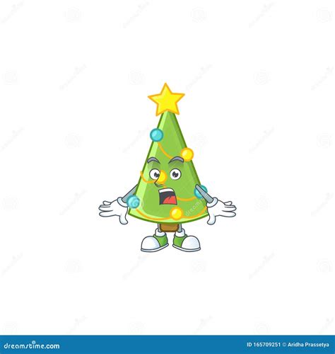 Surprised Christmas Tree Decoration Face Gesture On Cartoon Style Stock