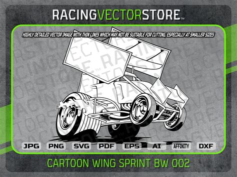 Cartoon Dirt Winged Sprint Race Car Highly Detailed Vector Clip Art