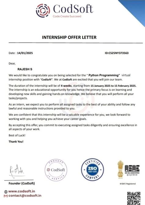 Internship Python Codsoft Learning Growth Rajesh Rajesh