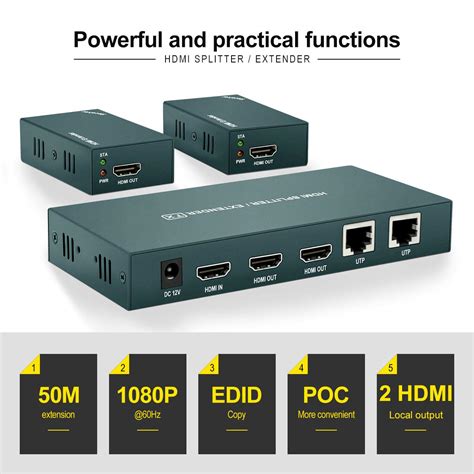 Hdmi Extender Splitter 1x2 Hd1080p60hz And 3d Visual Extending 165ft 50m Length