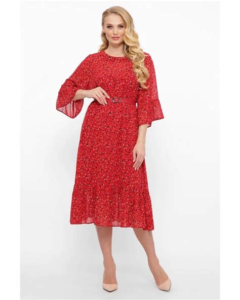Шифоновое платье с оборками МОРГАН красное | Dresses with sleeves, Long ...