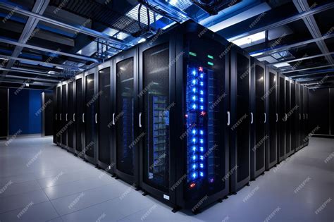 Dark Server Room Data Center Storage Server Room Interior In Datacenter Premium Ai Generated Image