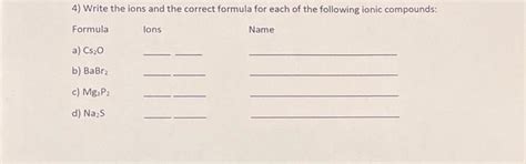 Solved Write The Ions And The Correct Formula For Each Of Chegg
