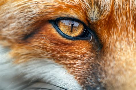 Closeup Detail Of Red Fox Eye And Fur Texture With Natural Brown And
