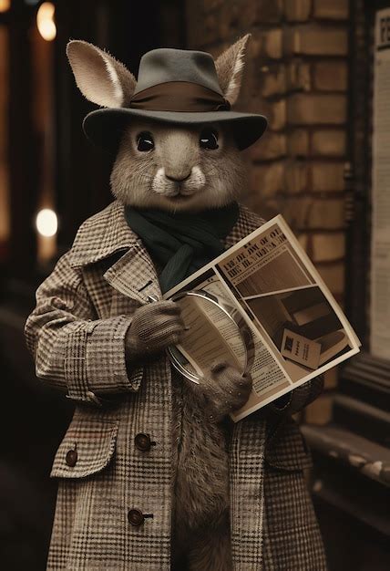 A Dapper Bunny In A Fedora Holding A Newspaper Premium Ai Generated Image