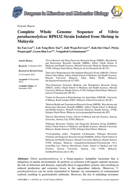 Pdf Complete Whole Genome Sequence Of Vibrio Parahaemolyticus Rp0132