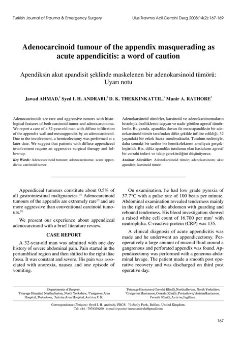 Pdf Adenocarcinoid Tumour Of The Appendix Masquerading As Acute Appendicitis A Word Of Caution