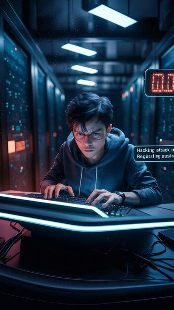 Programmer In Server Hub Requesting Assistance During Hacking Attack