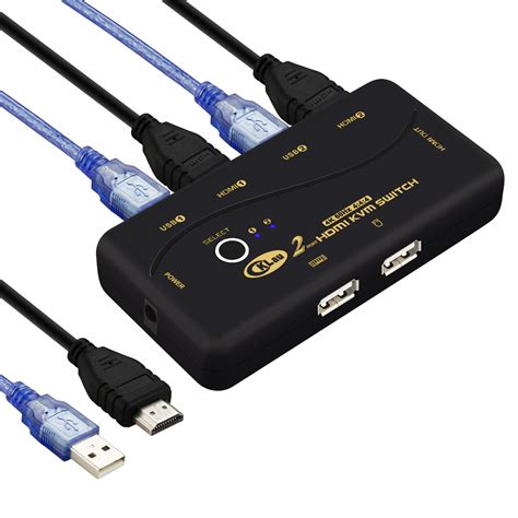 CKLau 4K 60Hz 2 Port KVM HDMI Switch With Cables HDMI 2 0 Manual Button Switcher 2 In 1 Out 2x1