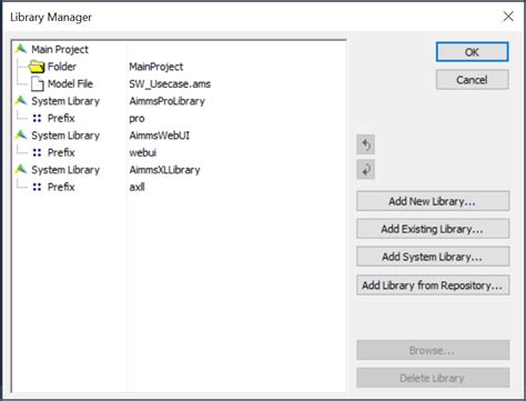 Library Projects And The Library Manager Aimms User S Guide