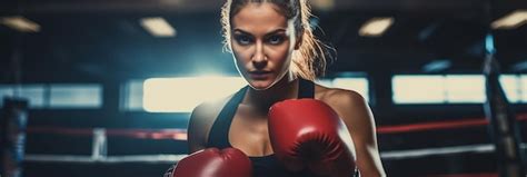 Premium Ai Image Female Boxer Punching Focus Pads In A Boxing Ring