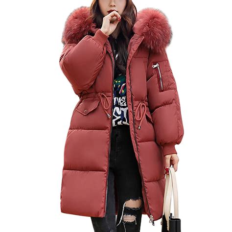 Plus Size Winter Women Long Parka Faux Fur Collar Hooded Coat Overcoat Thick Warm Cotton Padded