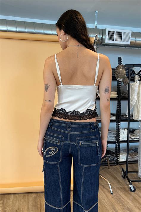 Just A Girl Cream Satin With Black Lace Trim Tank Top Rebelflow