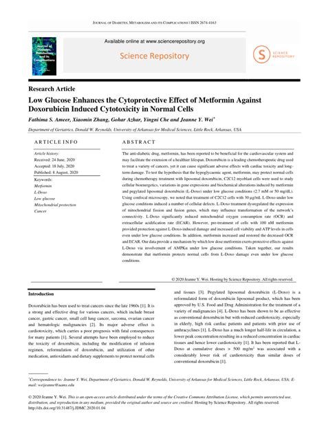 Pdf Low Glucose Enhances The Cytoprotective Effect Of Metformin