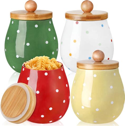 Amazon Jucoan 4 Pack Ceramic Storage Canisters With Bamboo Lids
