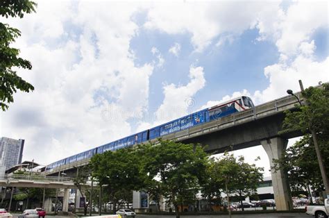 BTS Skytrain Is Running Over The Busy Road In Bangkok Thailand
