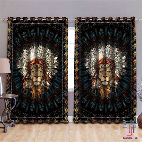 Beautiful Lion Native Window Curtains Chief Headdress Native American