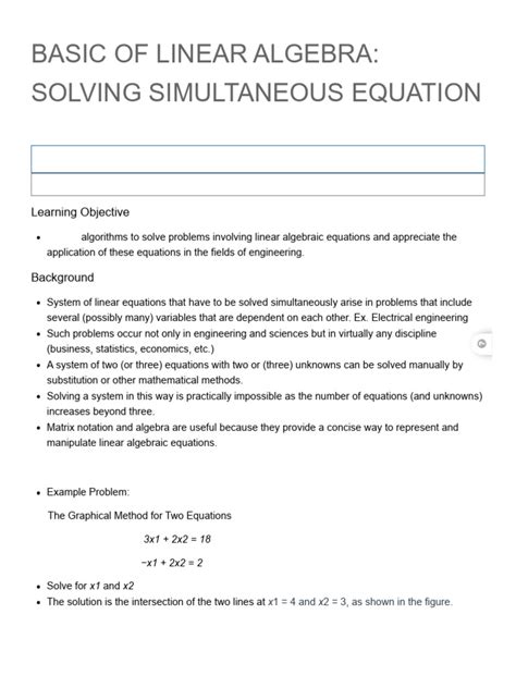 Basic Of Linear Algebra Solving Simultaneous Equation Ecen E6
