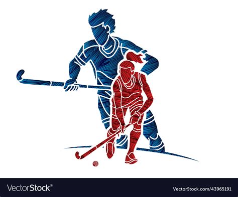 Group Of Field Hockey Sport Man And Woman Players Vector Image