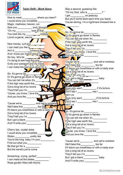 English Worksheets Taylor Swift Song Lesson