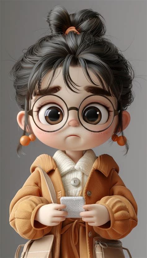 Adorable Anime Style Girl With Glasses In Cozy Autumn Outfit Holding