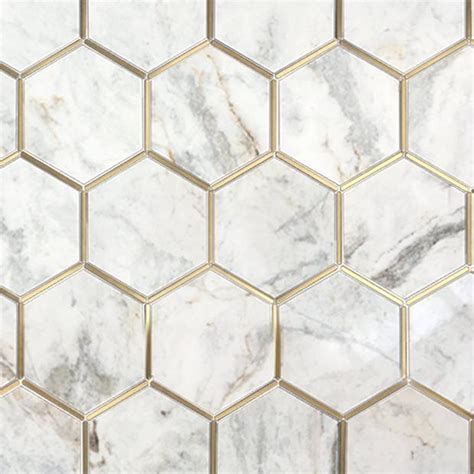 Bianco Orion Brass 6 In Hexagon Polished Marble Mosaic Floor Decor