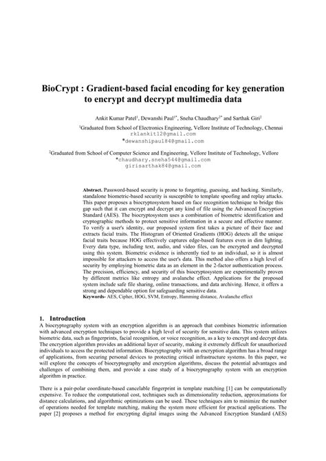 Pdf Gradient Based Facial Encoding For Key Generation To Encrypt And