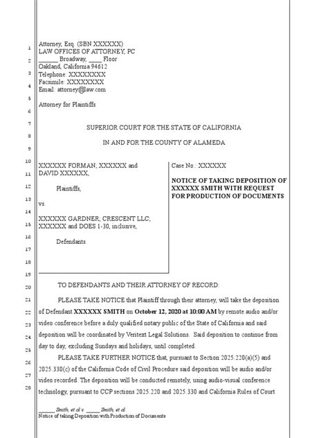 Notice Of Deposition Pdf Deposition Law Public Law