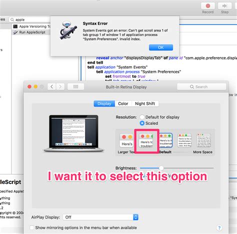 Macos How Can I Get Apple Script To Update The Resolution Scale On My