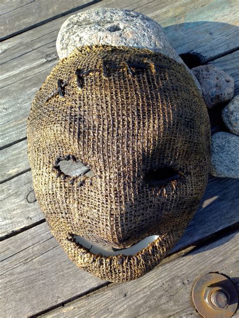 Burlap Mask With Large Mouth And Darned Scar Scary Burlap Etsy