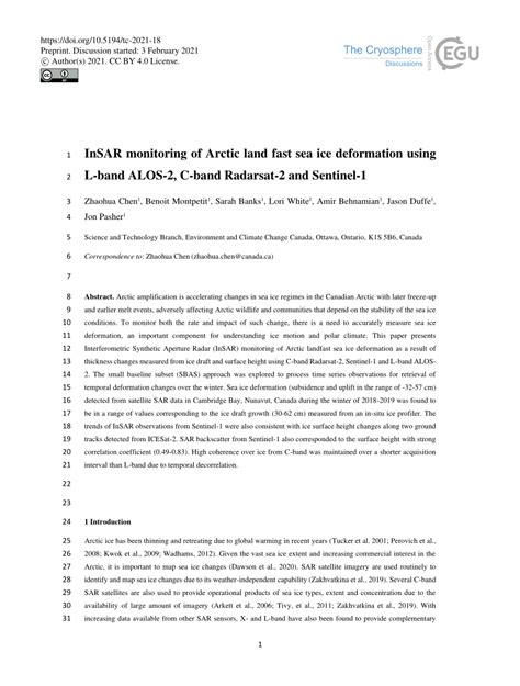 Pdf Insar Monitoring Of Arctic Land Fast Sea Ice Deformation Using L Band Alos 2 C Band