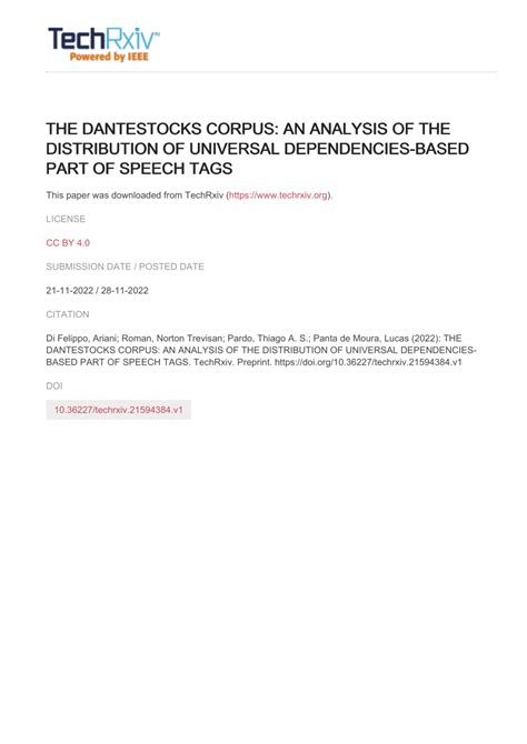 Pdf The Dantestocks Corpus An Analysis Of The Distribution Of