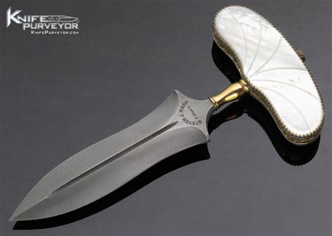Steven Rapp Custom Knife Fluted Pearl Interframe Push Dagger With Damascus Blade Knife Purveyor