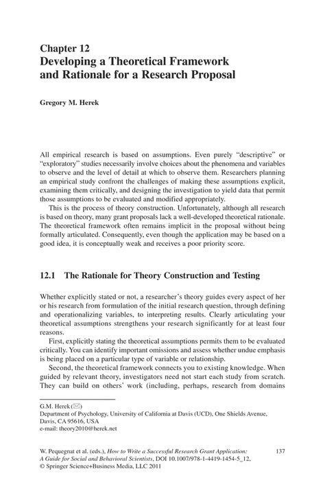 Developing A Theoretical Framework And Rationale For A Research Proposal Springer Research
