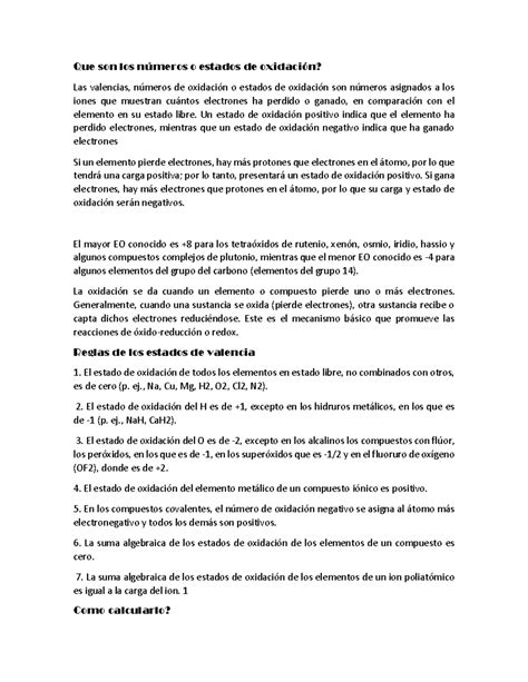 Que Son Los Números O Estados De Oxidación Que Son Los Números O
